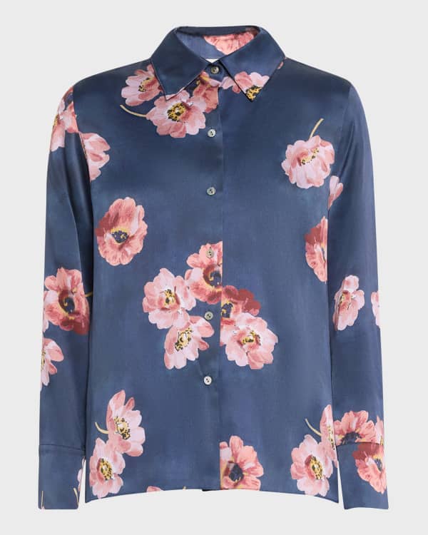 Vince Shaped-Collar Long-Sleeve Silk Blouse | Neiman Marcus