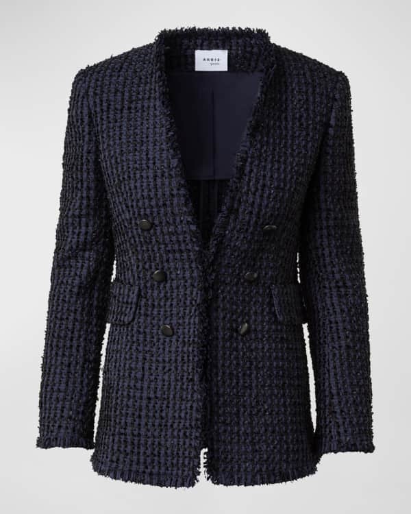 Akris punto Fringe Denim Tweed Boxy Cropped Jacket | Neiman Marcus