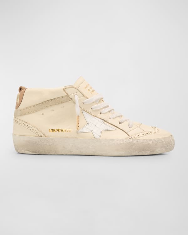 Golden Goose Mid Star Mixed Leather Wing-Tip Sneakers | Neiman Marcus
