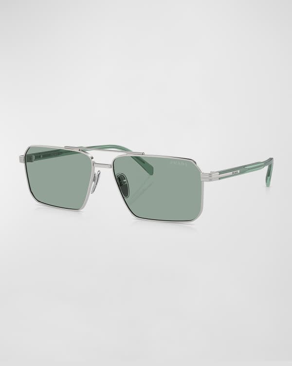 Prada Men's Saddle-Bridge Rectangle Sunglasses | Neiman Marcus