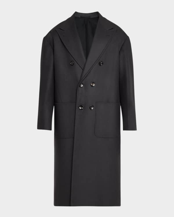 Brunello Cucinelli Men's Wool Double-Breasted Overcoat | Neiman Marcus