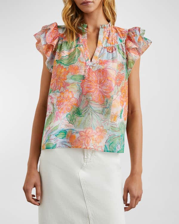 Rails Ruthie Flutter-Sleeve Denim Blouse | Neiman Marcus