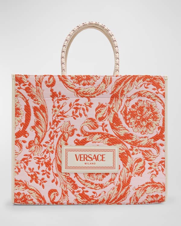 Versace La Medusa Striped Canvas Tote Bag | Neiman Marcus