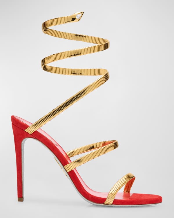 Rene Caovilla Snake-Wrap Suede Stiletto Sandals | Neiman Marcus