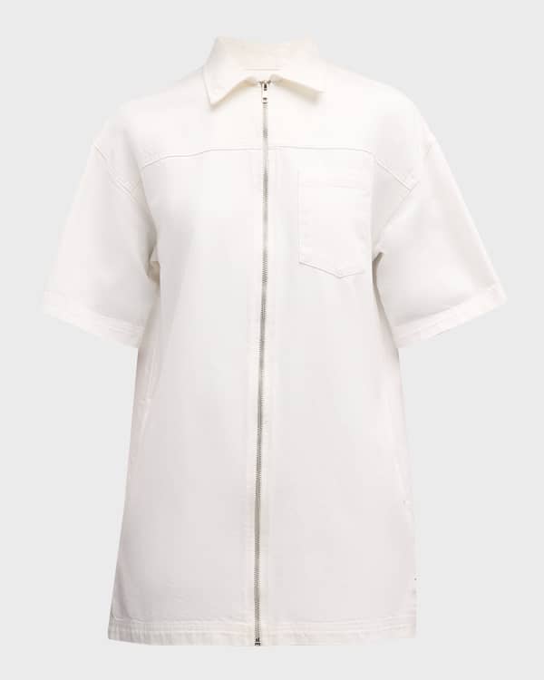 Veronica Beard Basia Button-Front Topstitch Mini Denim Dress | Neiman ...