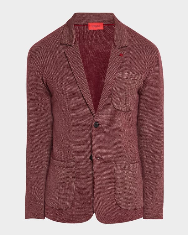 Isaia Men's Silk-Cotton Cable Knit Crewneck Sweater | Neiman Marcus