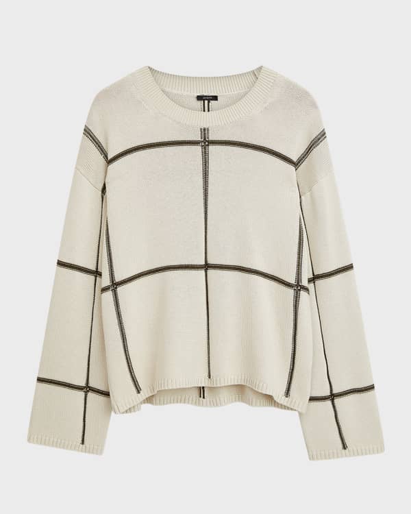 Joseph Oversized Crewneck Vichy-Knit Sweater | Neiman Marcus