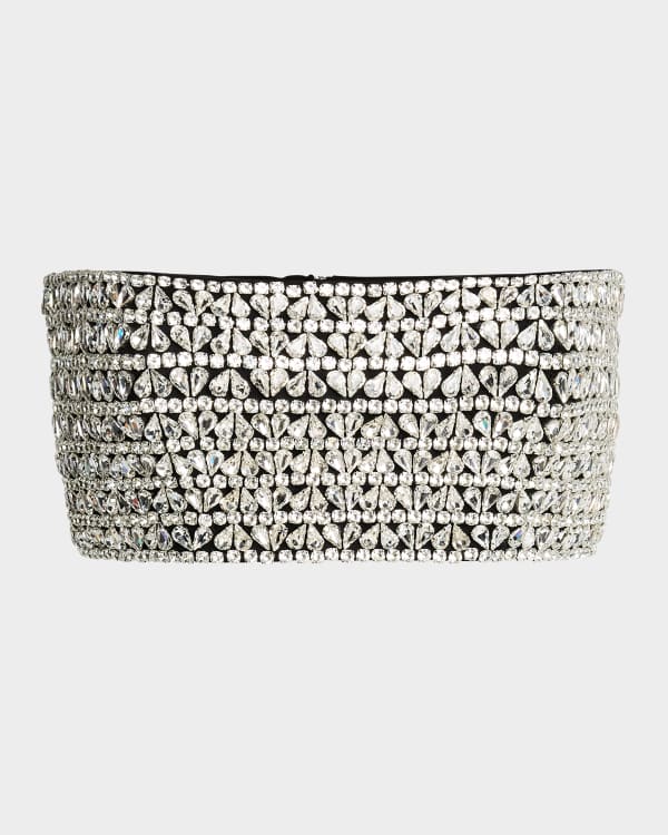 AREA Jumbo Crystal Denim Crop Corset Top | Neiman Marcus