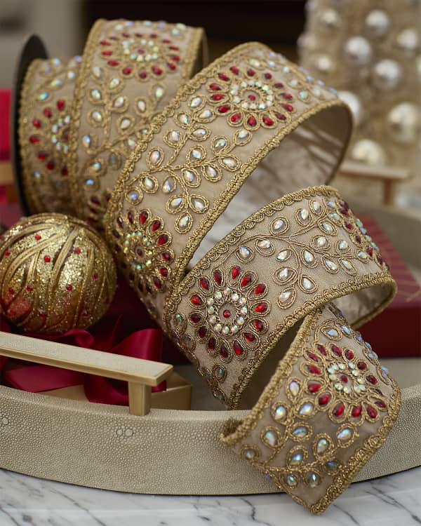 D. Stevens Metallic Dupion Art Deco Jewel Ribbon, 4" W x 10 Yards ...