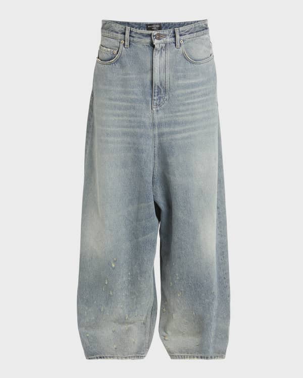 ALAIA Low-Rise Circle Eyelet Wide-Leg Ankle Denim Pants | Neiman Marcus