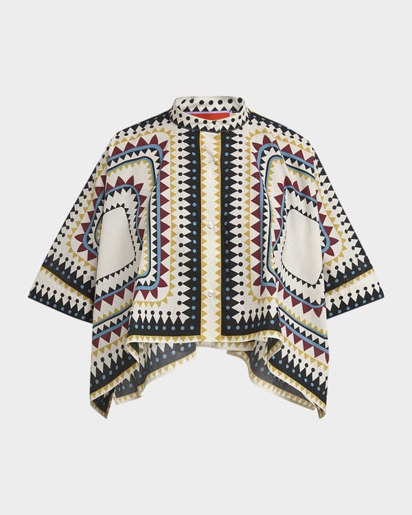 CASABLANCA Cuban-Collar Degrade-Print Short-Sleeve Silk Crop Shirt ...