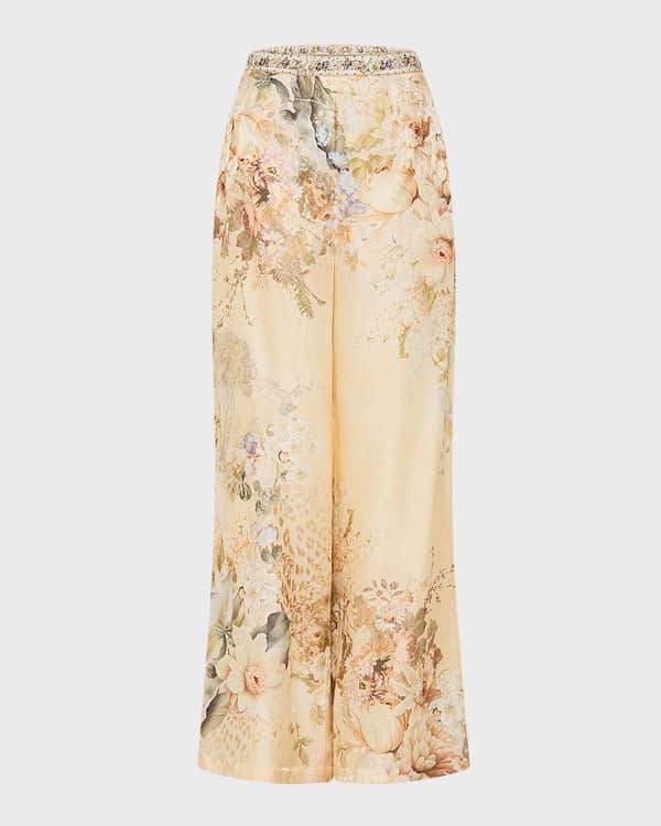 ALEMAIS Meagan Printed Silk Satin Wide-Leg Pants | Neiman Marcus