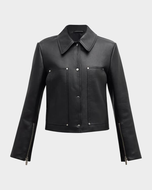 Alice + Olivia Kinley Woven Vegan Leather Jacket | Neiman Marcus