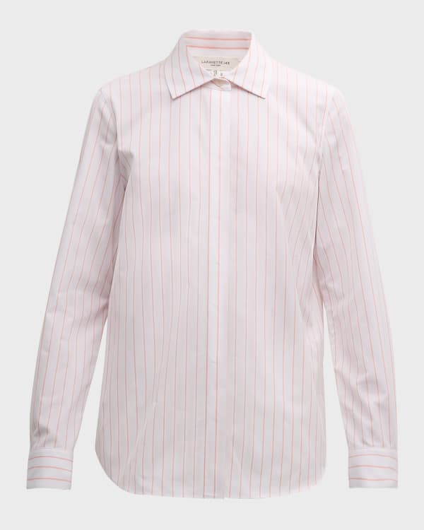 Lafayette 148 New York Striped Button-Sleeve Shirt | Neiman Marcus