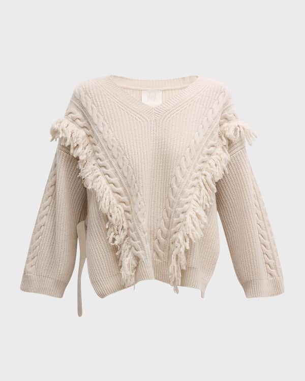 Vince Wool Fringe-Trim Cable-Knit Sweater | Neiman Marcus