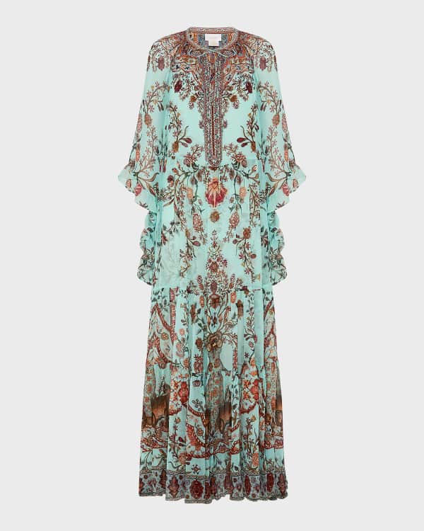 Alexis Becker Blouson-Sleeve Belted Maxi Dress | Neiman Marcus