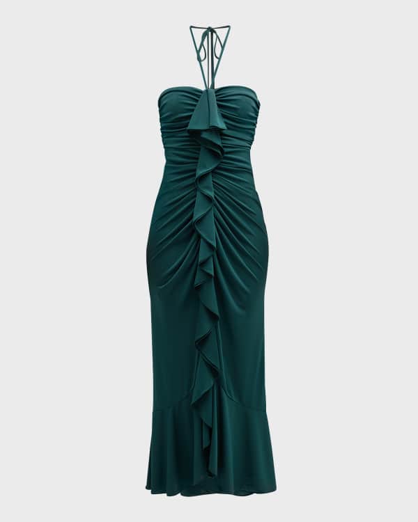 ALEMAIS Trippy Troppo Tile-Print Linen Halter Midi Dress | Neiman Marcus