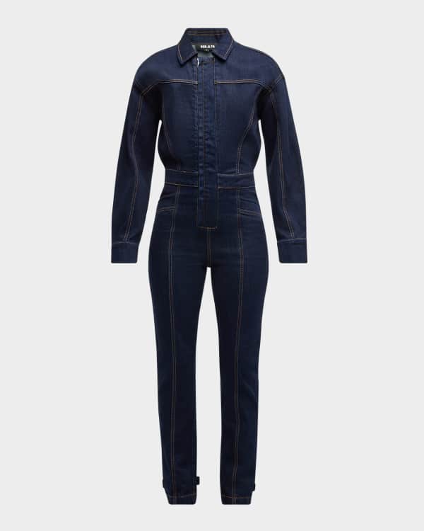 Splendid Erika Zip-Front Short-Sleeve Denim Jumpsuit | Neiman Marcus