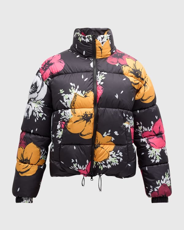 Farm Rio Romantic Garden Printed Puffer Jacket w/ Hood | Neiman Marcus