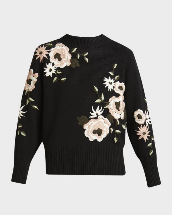 Burberry Lorena Crystal Floral Embroidered Sweater | Neiman Marcus