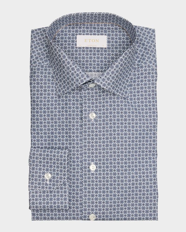 Stefano Ricci Men's Medallion-Print Silk Dress Shirt | Neiman Marcus