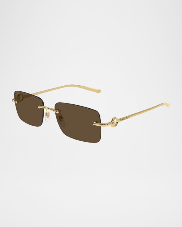 Gucci Men's Rimless Metal Rectangle Sunglasses with Logo | Neiman Marcus