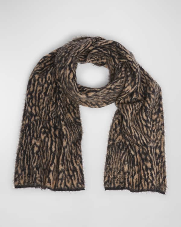 Saint Laurent Wool Toile Leopard Fringe Scarf | Neiman Marcus