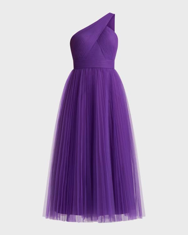 A.L.C. Delfine Pleated One-Shoulder Midi Dress | Neiman Marcus