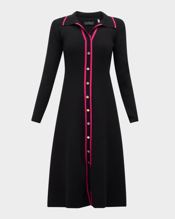 Elie Tahari The Casey Button-Down Ribbed Bodycon Midi Dress | Neiman Marcus