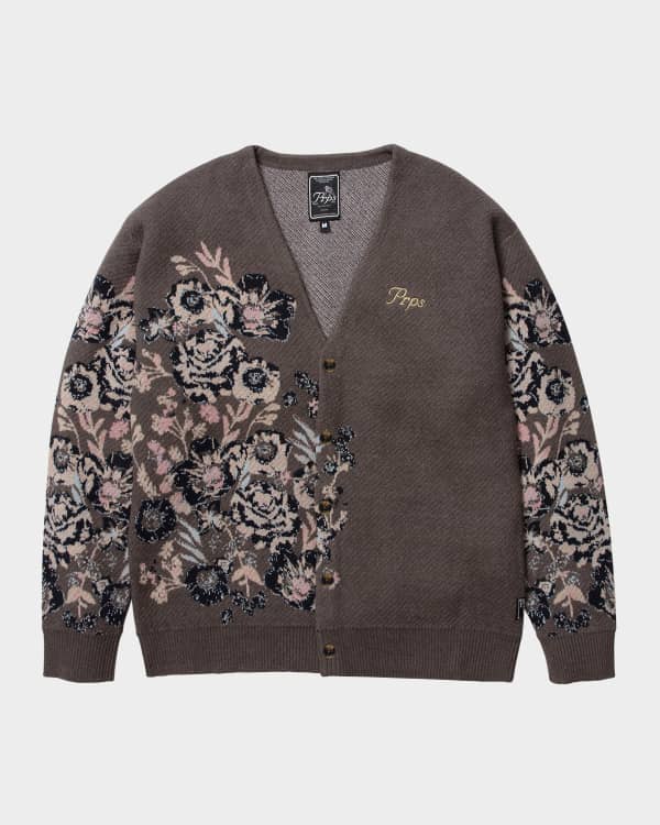 PURPLE Men's Relaxed Intarsia Cardigan | Neiman Marcus