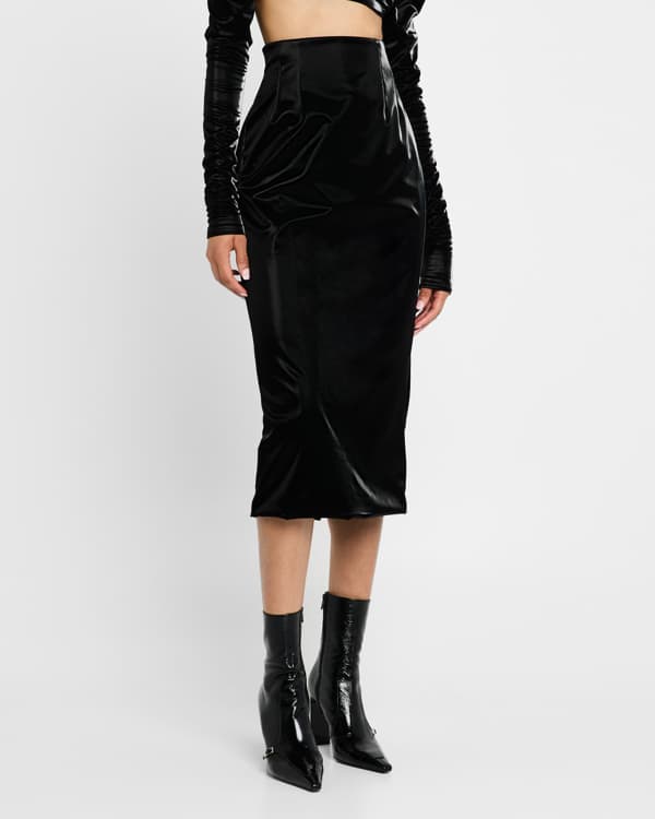 Khaite Fraser Leather Midi Skirt | Neiman Marcus