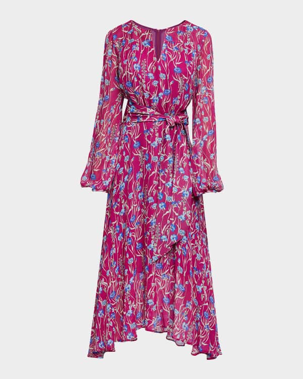 Diane von Furstenberg Floral-Print Blouson-Sleeve Midi Dress | Neiman Marcus