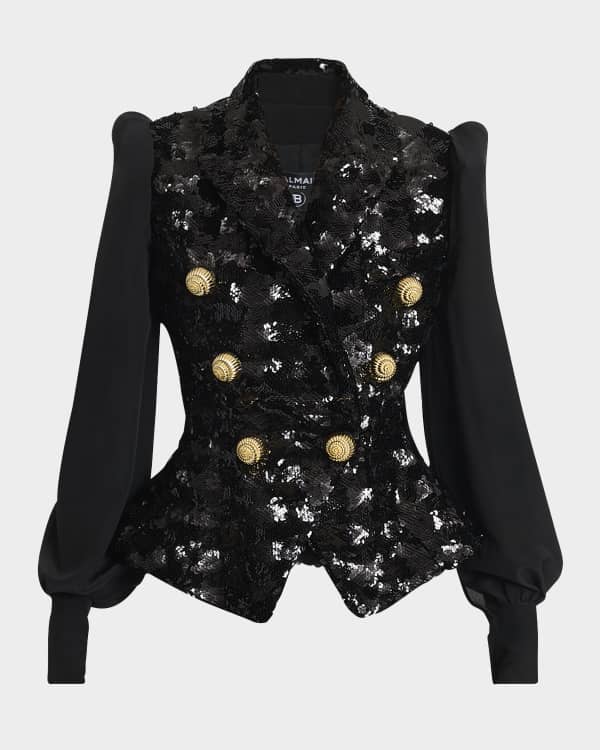Balmain Double-Breasted Shawl-Collar Python Knit Blazer Jacket | Neiman ...