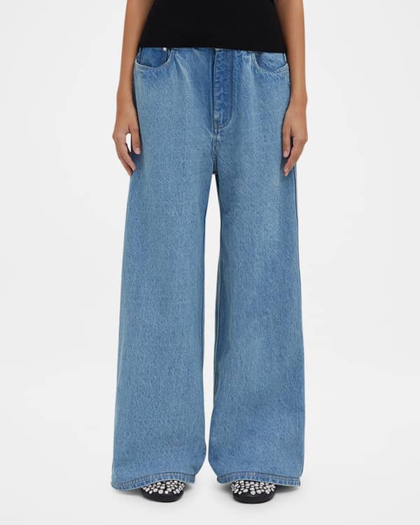 Christopher Esber Wide-Leg Denim Jeans with Silk Parchment Overlay ...