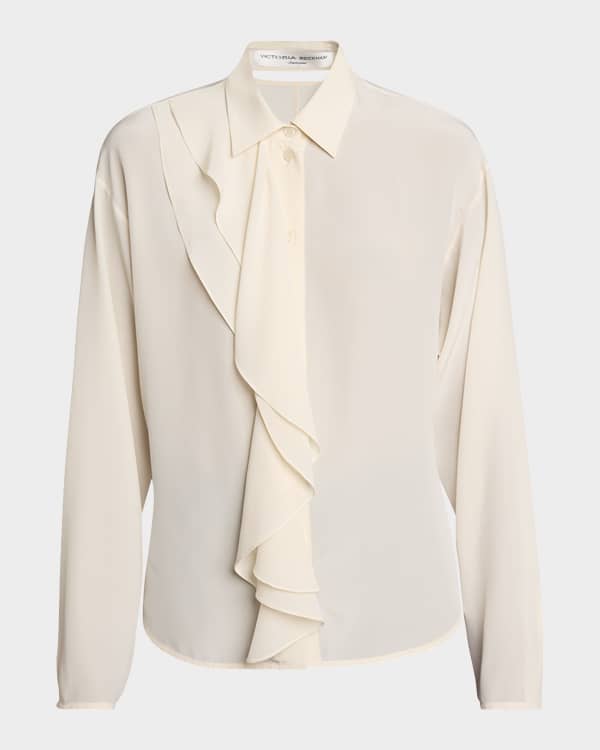 Maison Common Butterfly-Print Ruffle Silk Blouse | Neiman Marcus