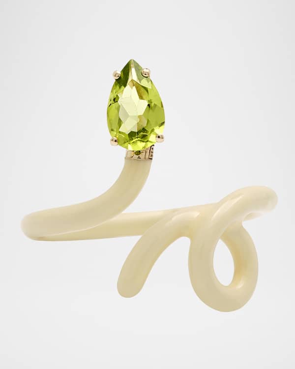 Bea Bongiasca Double Vine Tendril Ring with Green Enamel and Drop-Cut ...