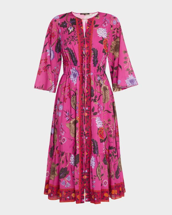Kobi Halperin Arya Pleated Floral-Print Midi Dress | Neiman Marcus