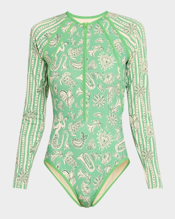 Johnny Was Rashguard One-Piece Swimsuit | Neiman Marcus