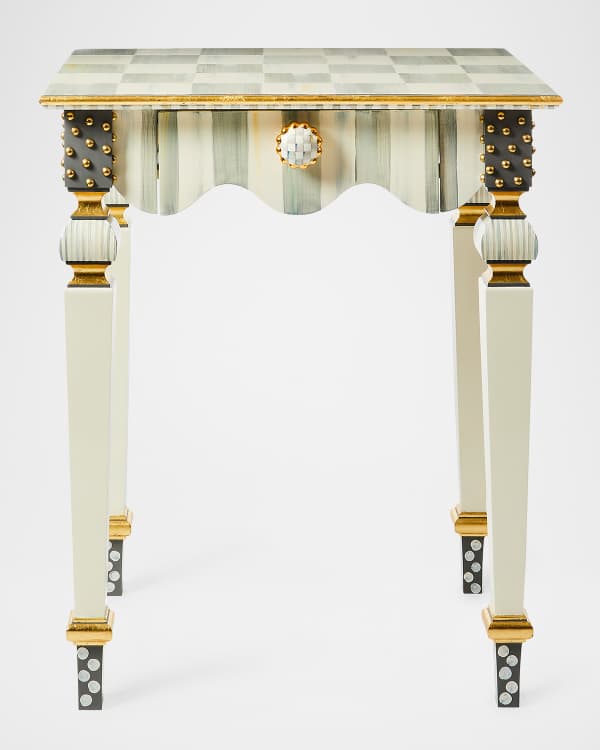 MacKenzie-Childs Royal Check and Stripe Side Table | Neiman Marcus