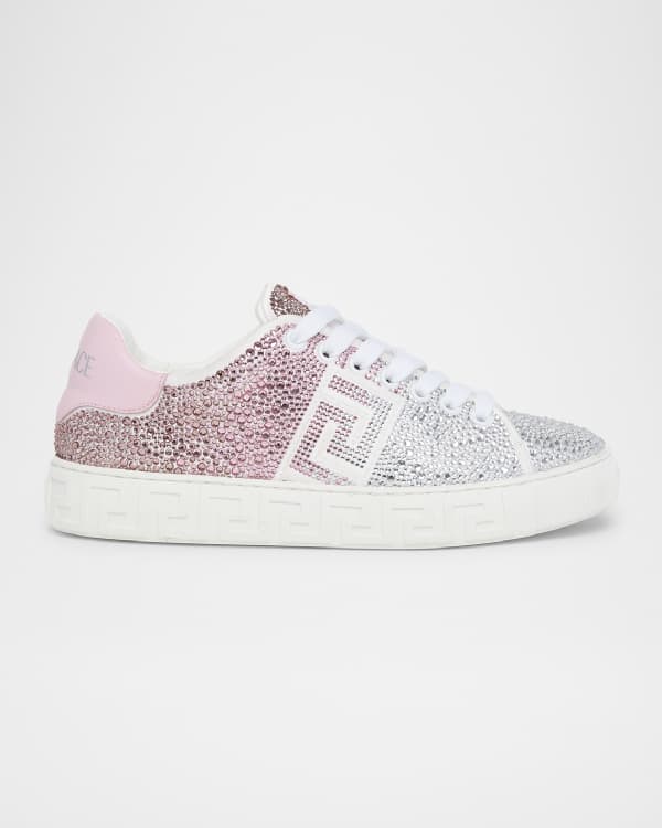 Versace La Greca Leopard Crystal Low-Top Sneakers | Neiman Marcus