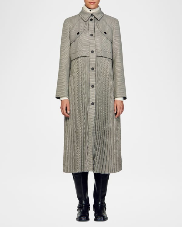 Sandro Navy Pleated-Back Belted Trench Coat | Neiman Marcus