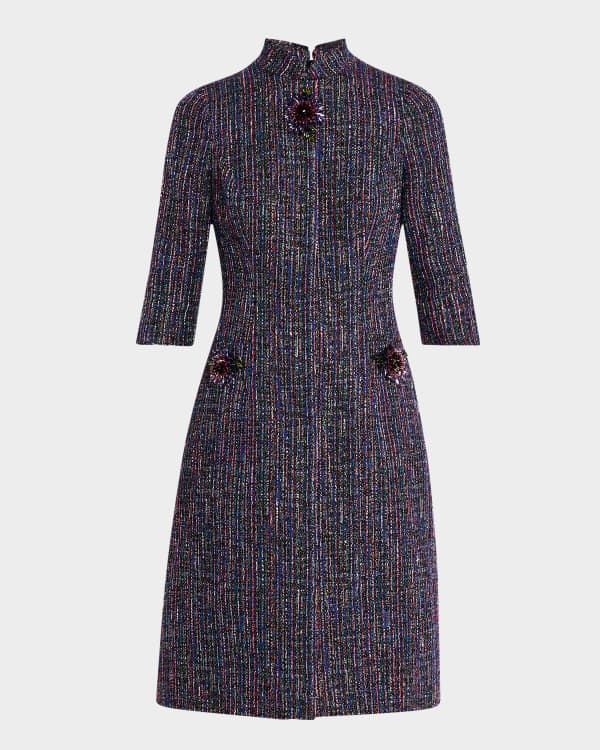 Theory Short-Sleeve Combo Tweed Mini Dress | Neiman Marcus