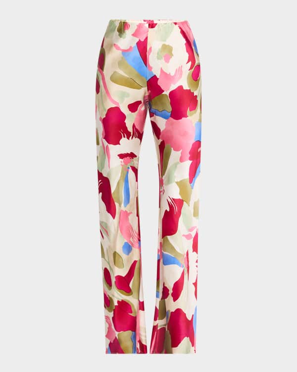 Camilla High-Rise Floral Silk Wide-Leg Pants | Neiman Marcus