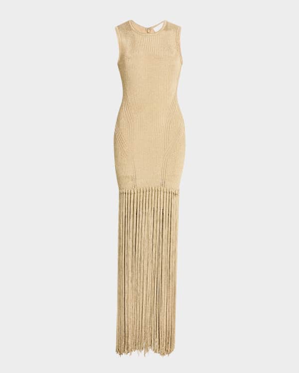 STAUD Constanza Open-Knit Fringe Maxi Dress | Neiman Marcus