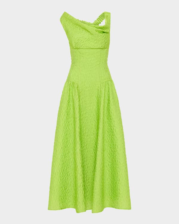 Victoria Beckham Gathered-Waist Short-Sleeve Midi Dress | Neiman Marcus