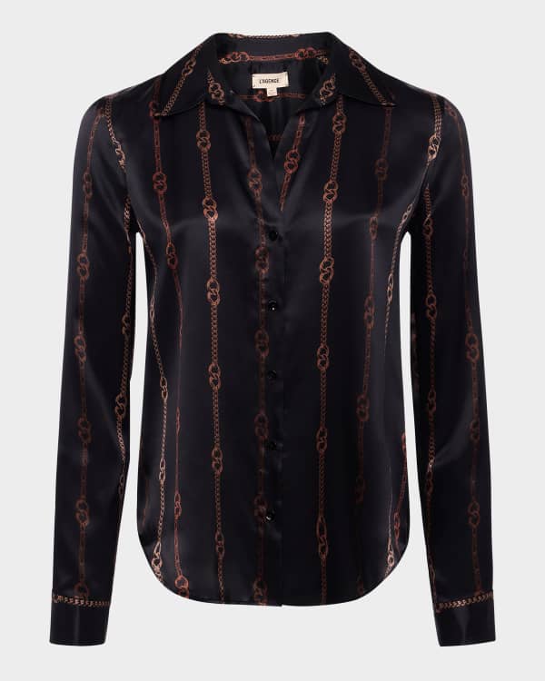 Kobi Halperin Blakely Chain-Trim Eyelet Silk Blouse | Neiman Marcus