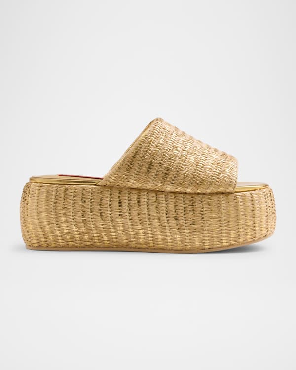 SIMONMILLER Cloudy Raffia Platform Slide Sandals | Neiman Marcus