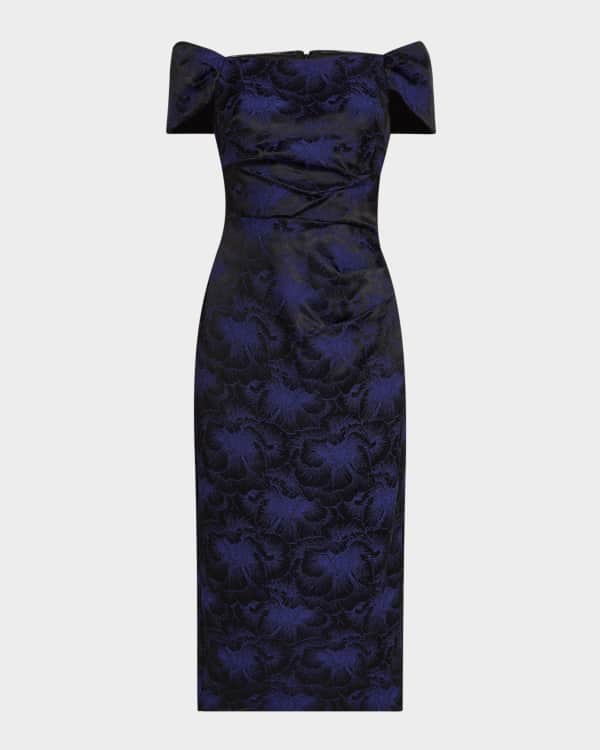 Jovani Off-Shoulder Bow-Embellished Midi Dress | Neiman Marcus