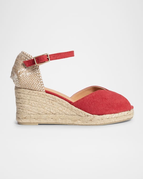 Castaner Faure Leather Raffia Wedge Espadrilles | Neiman Marcus