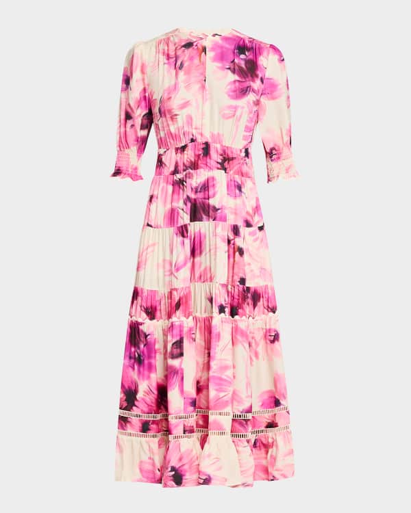 Johnny Was Moxi Tiered Floral-Print Midi Dress | Neiman Marcus